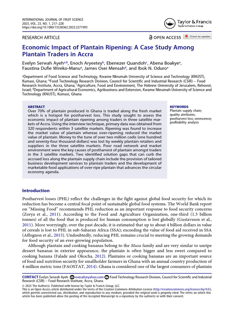 Economic Impact of Plantain Ripening A Case Study | PDF | Sampling ...