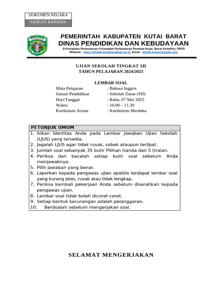 SOAL US KELAS 6 | PDF