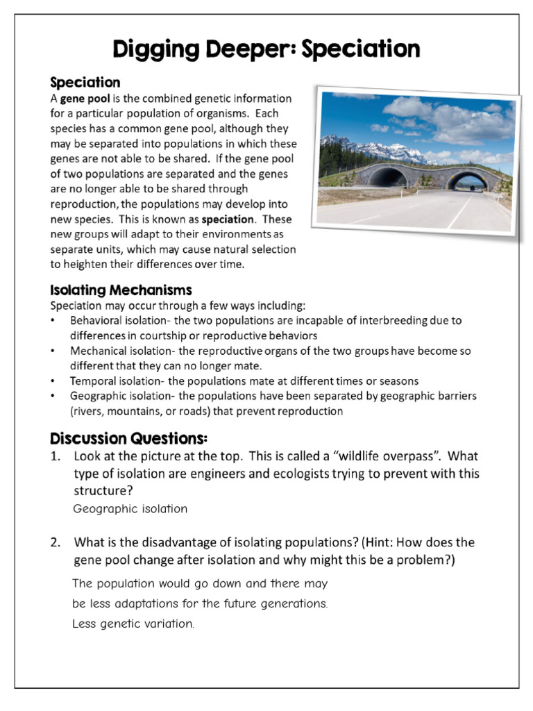 Digging Deeper - Speciation | PDF