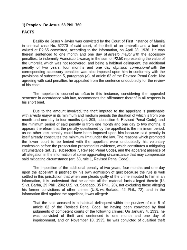 Habitual Delinquency in Theft Cases | PDF | Sentence (Law) | Murder