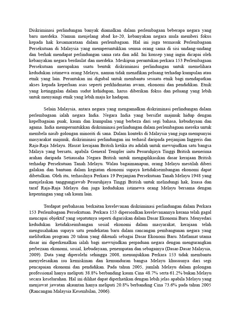 Diskriminasi Perlindungan Dalam Perlembagaan | PDF