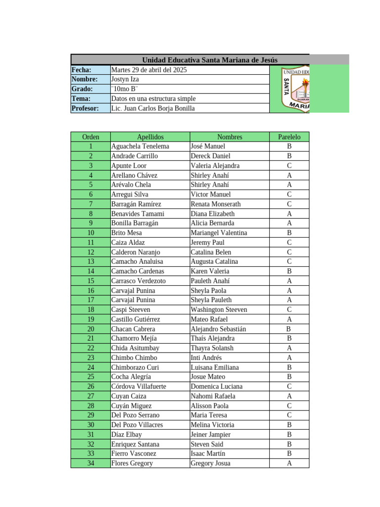 Datos de Una Estructura Simple - Jostyn Iza - 10mo B | PDF