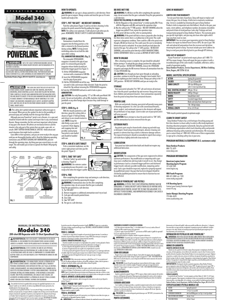 Daisy Powerline 340 Operation Manual | PDF | Trigger (Firearms) | Pistol