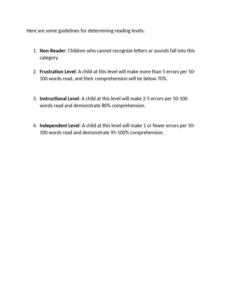 Here Are Some Guidelines For Determining Reading Levels | PDF