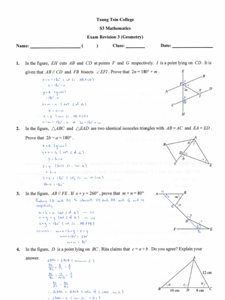 Exam Revision 3 (Geometry) Solution | PDF
