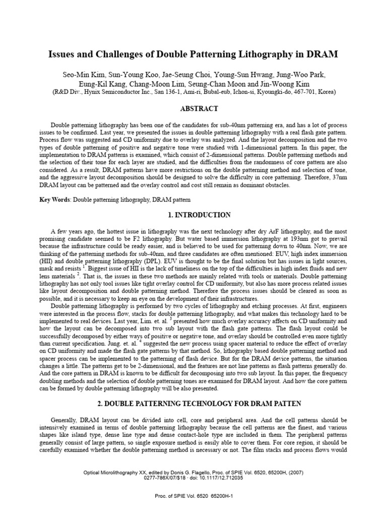 Issues and Challenges of Double Patterning Lithography in DRAM | PDF ...