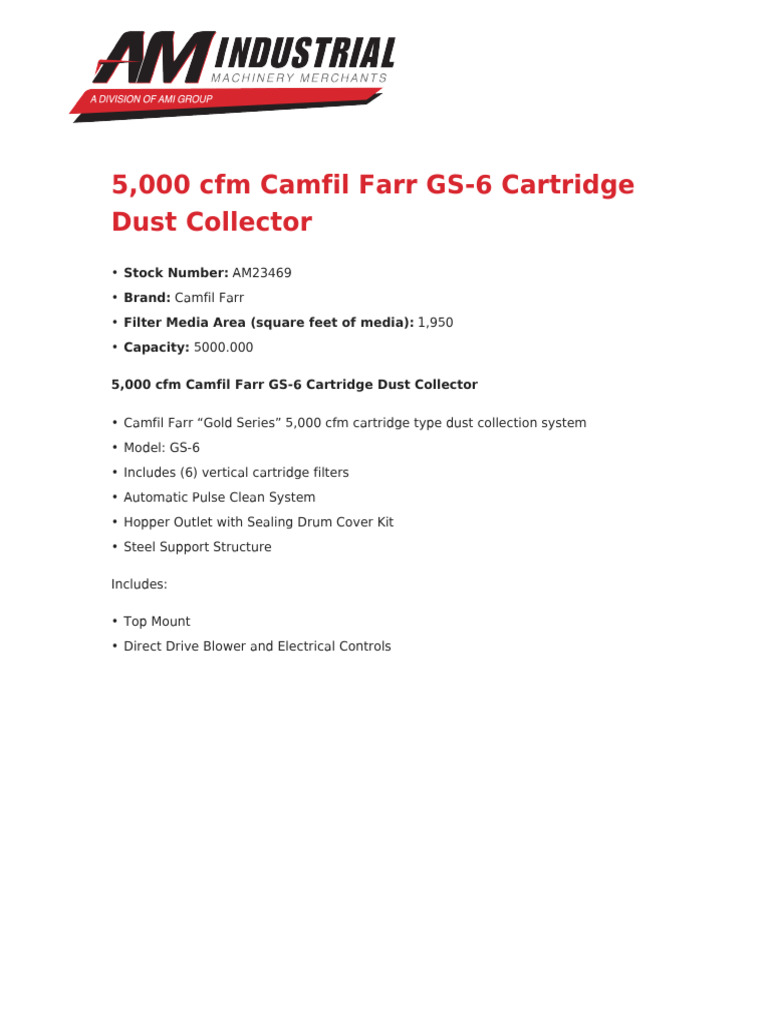 Camfil Farr GS-6 Dust Collector Specs | PDF