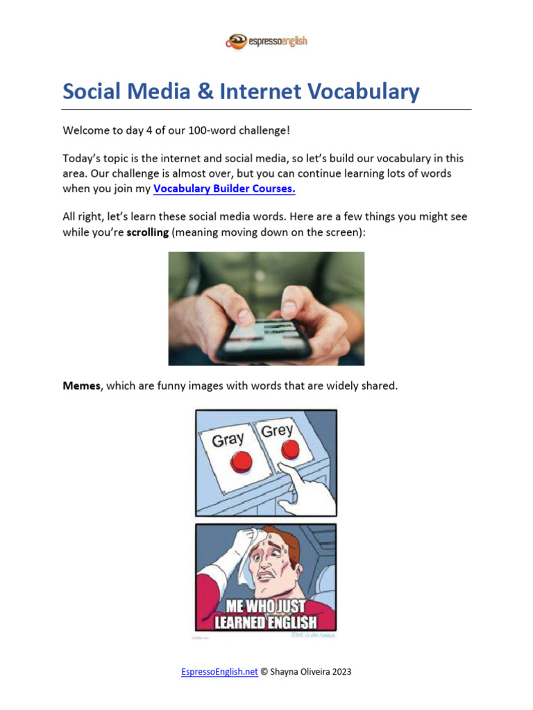 Free PDF Social Media Internet Vocabulary | PDF | Popular Culture ...