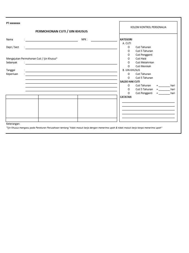 Contoh Form Permohonan Cuti | PDF