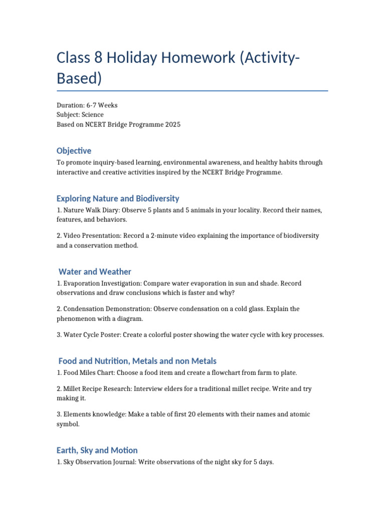 Class 8 Science Holiday Homework Guide | PDF