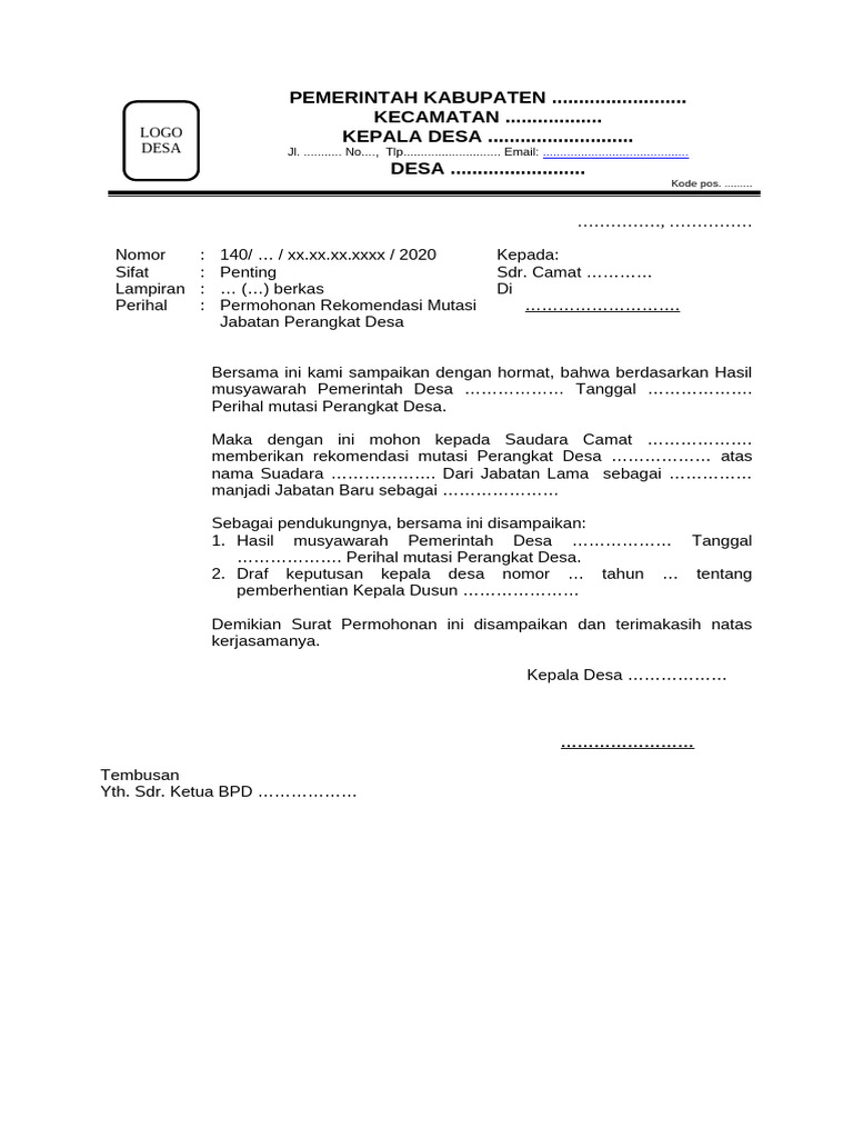 Contoh SK Mutasi Perangkat Desa1 | PDF
