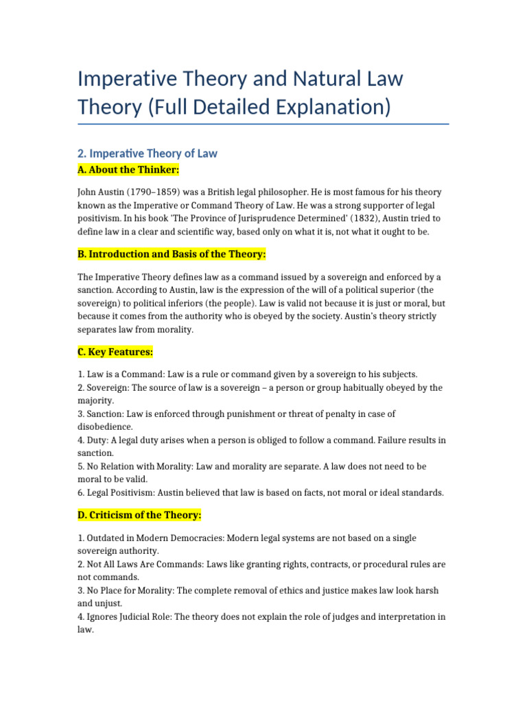 Imperative and Natural Law Theories Full Detailed | PDF | Natural Law ...