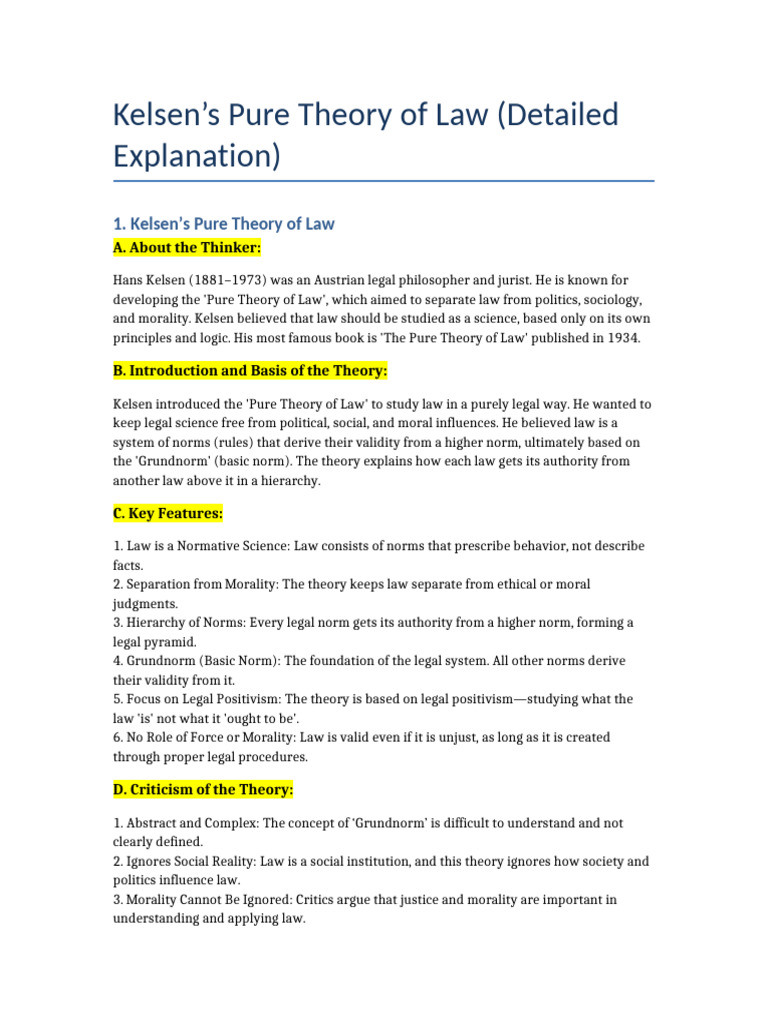 Kelsen Pure Theory of Law Detailed | PDF | Jurisprudence | Applied ...