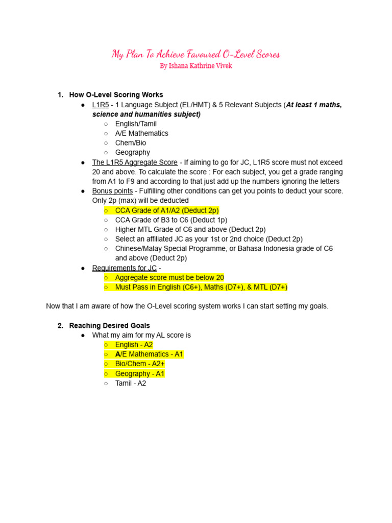 O-Level Success Plan: Scoring Strategies | PDF