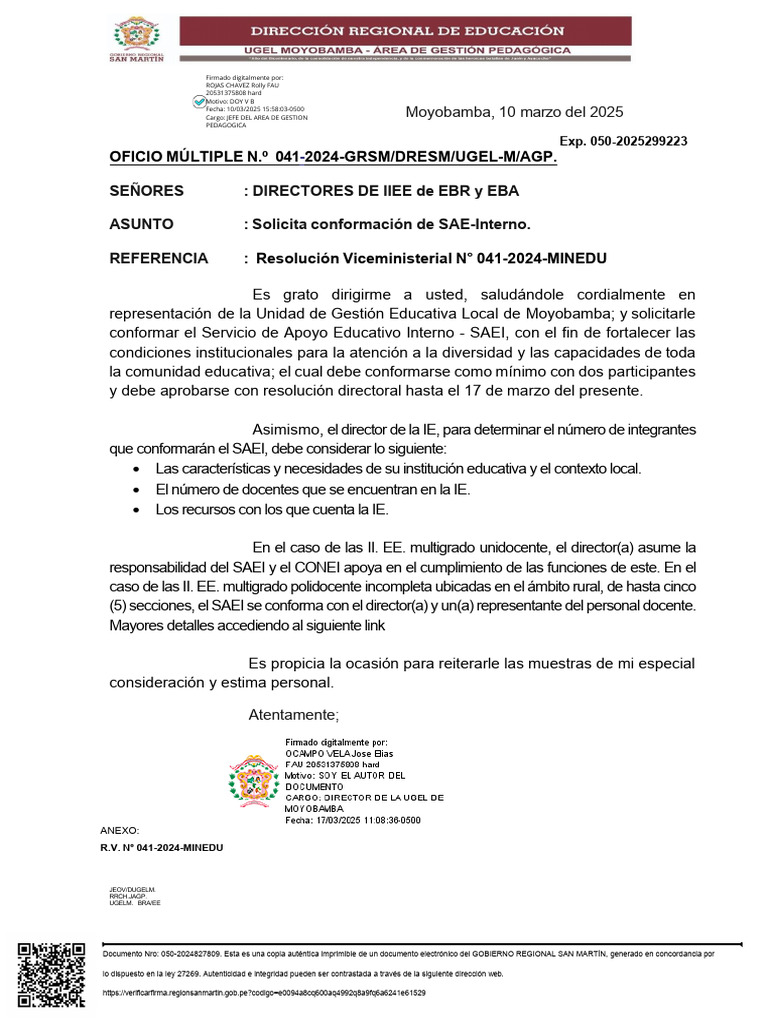 Oficio N°041-2025 | PDF | Educación primaria | Educación de la primera infancia