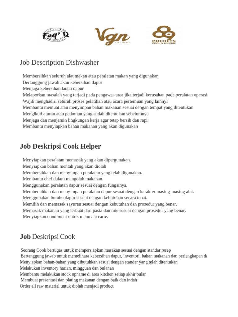 Job Desk Kitchen | PDF