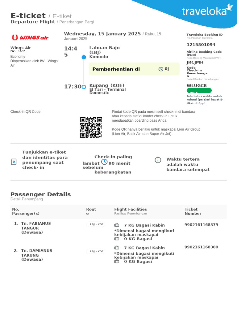 FLIGHT#1-Fabianus Tangur & Damianus Tarung-LBJ-WLUGCB-KOE-FLIGHT - ORIGINATING | PDF