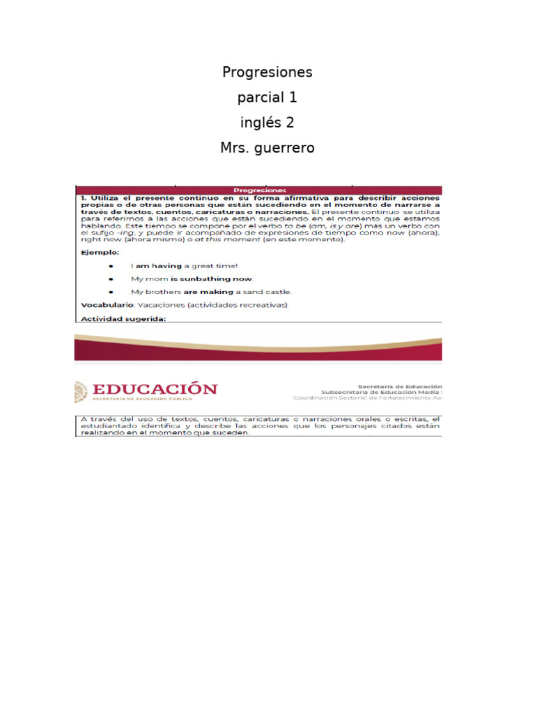 Progresiones Parcial 1 Ingles 2 | PDF