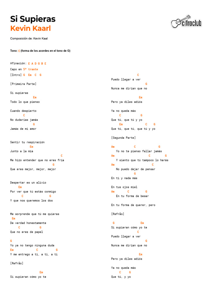 Cifra Club - Kevin Kaarl - Si Supieras | PDF