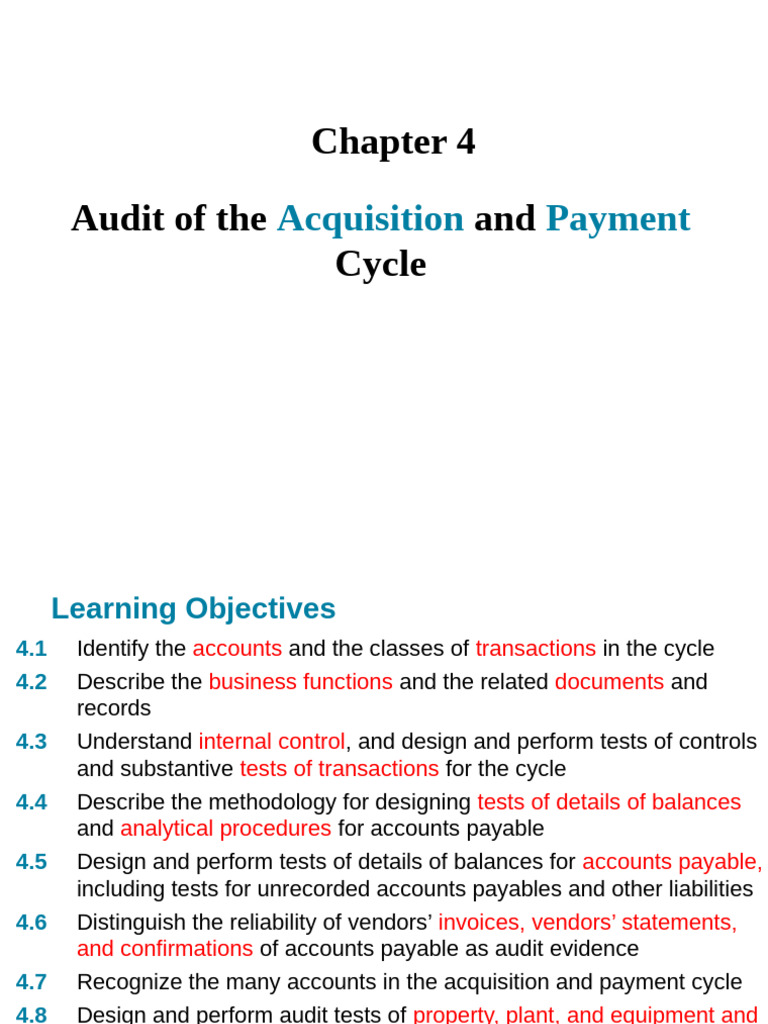 CH 4 Audit of Acqusition & Payment Cycle | PDF | Audit | Accounts Payable