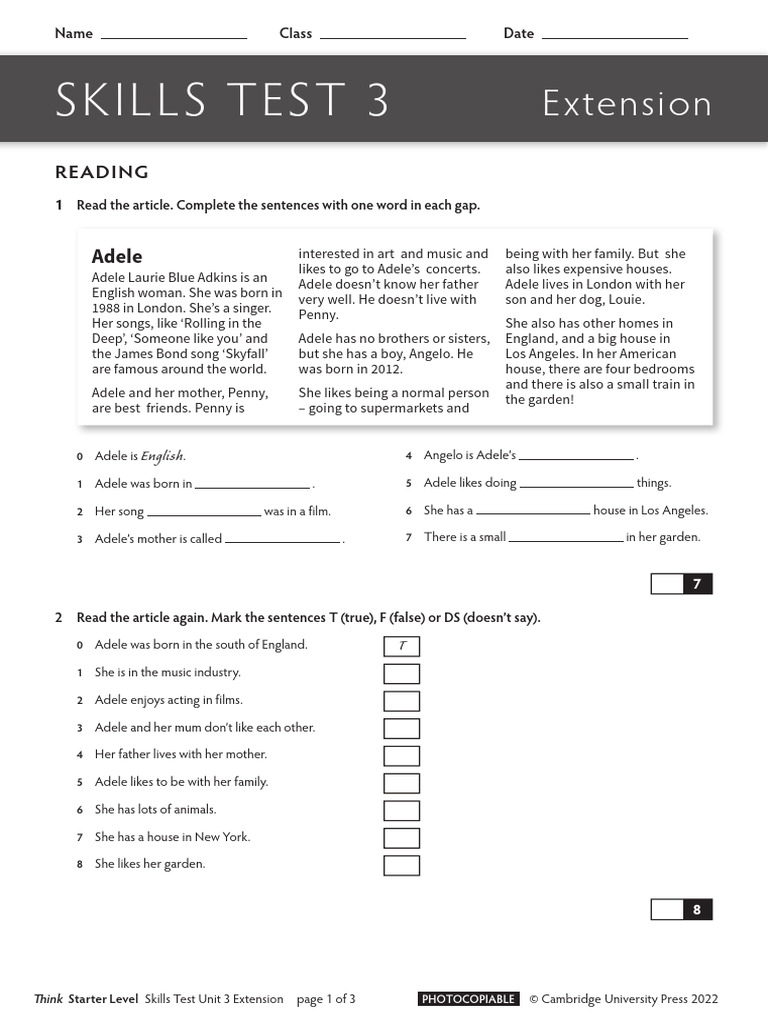 Adele Skills Test Reading and Listening | PDF | Adele