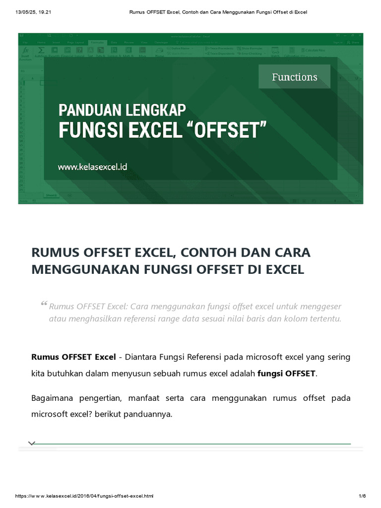 Rumus OFFSET Excel, Contoh Dan Cara Menggunakan Fungsi Offset Di Excel | PDF