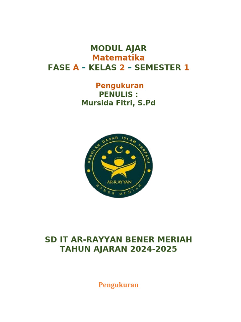 Modul November Matematika BAB II (Pengukuran) | PDF