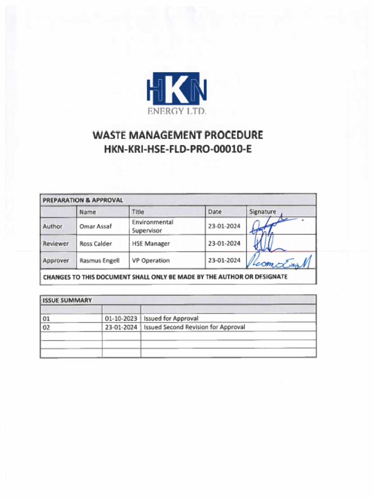 HKN-KRI-HSE-FLD-PRO-00010-E Waste Management Procedure | PDF | Waste ...