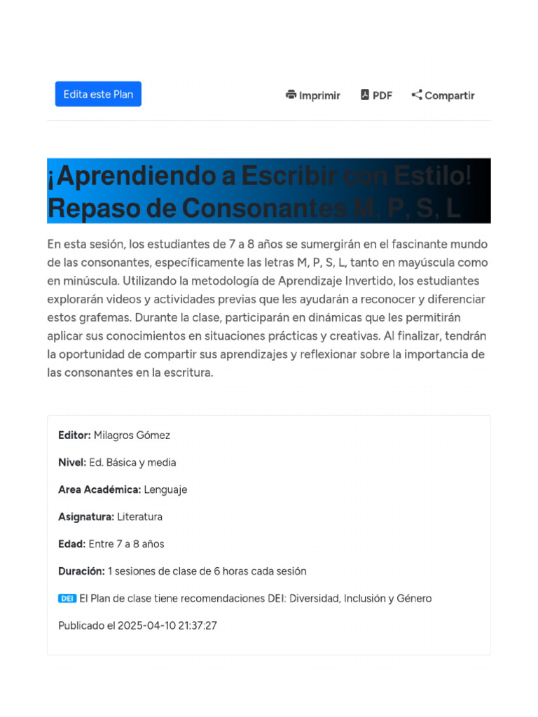 ¡Aprendiendo A Escribir Con Estilo! Repaso de Consonantes M, P, S, L | PDF