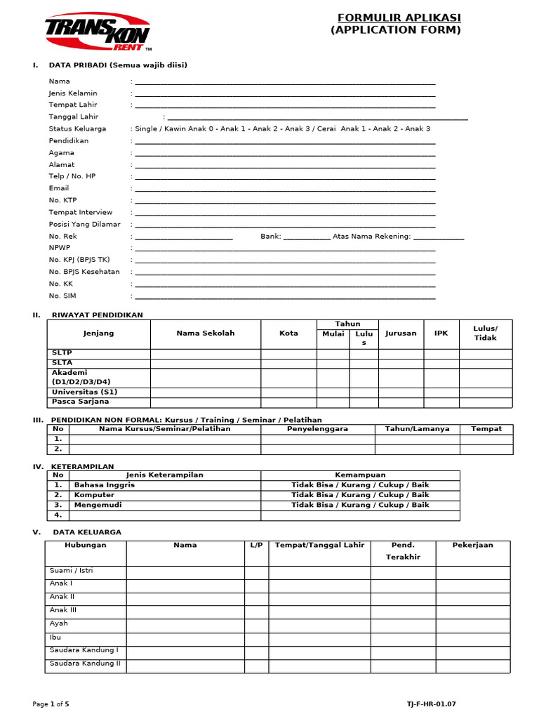 Form Data Diri Rev02 | PDF