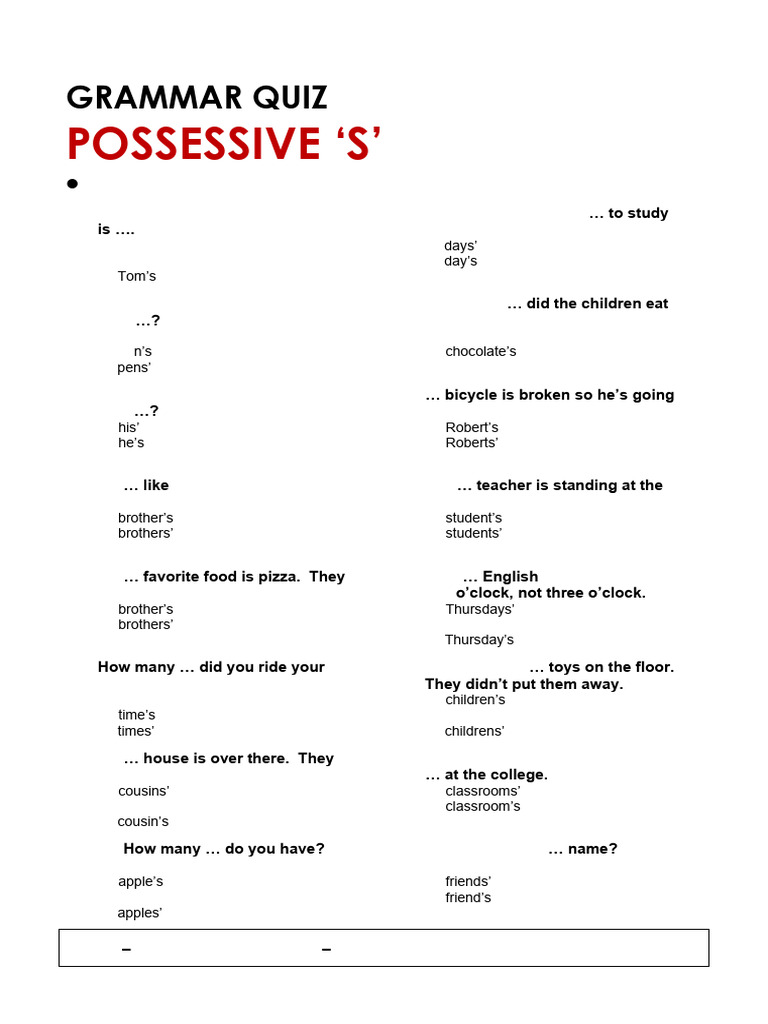 Quiz-Possessive-S-Merged (1) - Pages | PDF | Plural