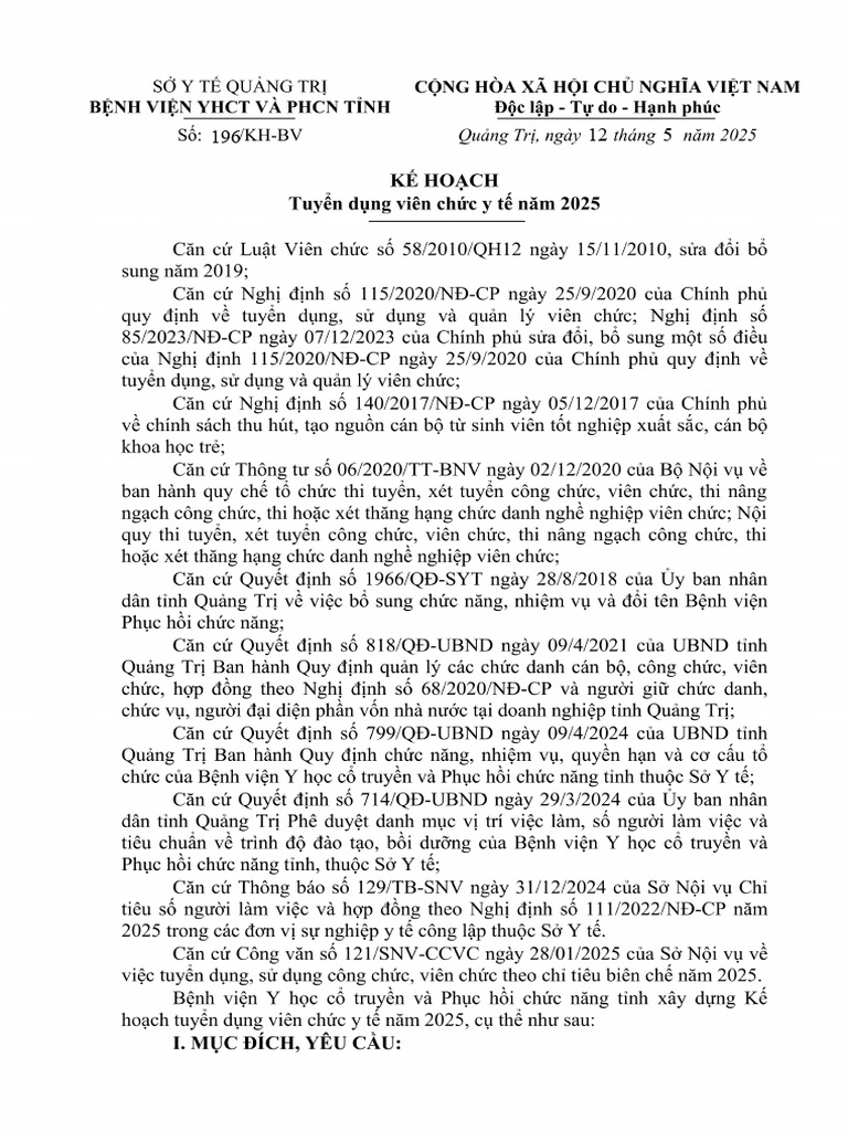 KH Tuyen Dung 2025 YHCT | PDF