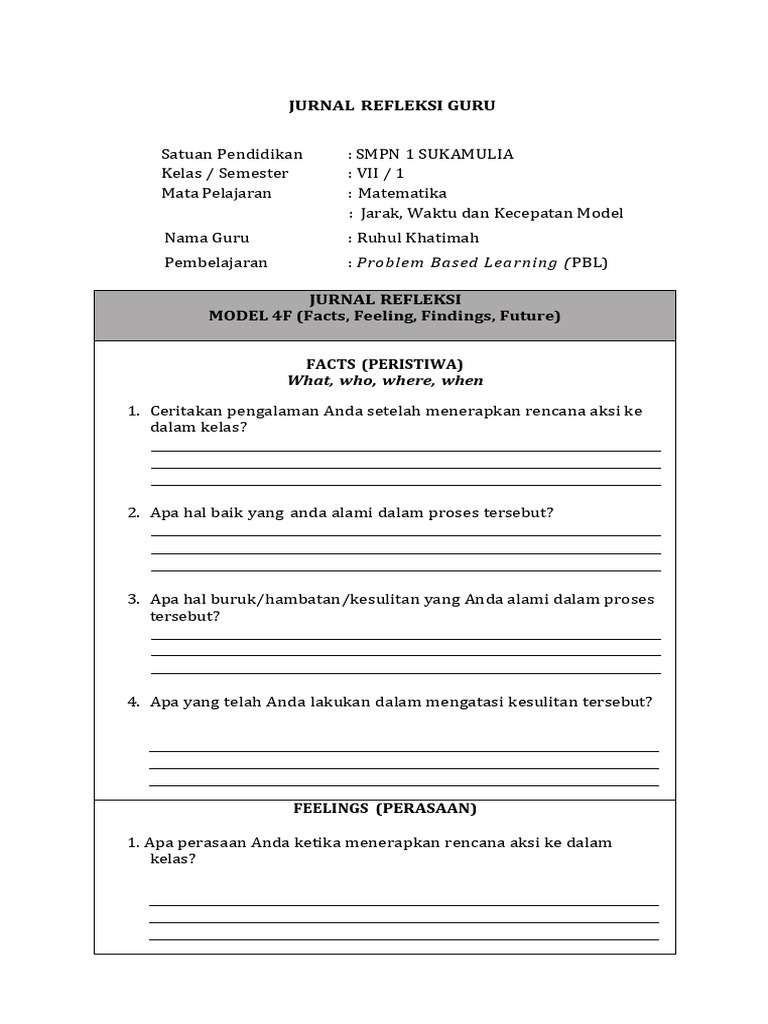 Jurnal Refleksi Guru Dan Siswa | PDF