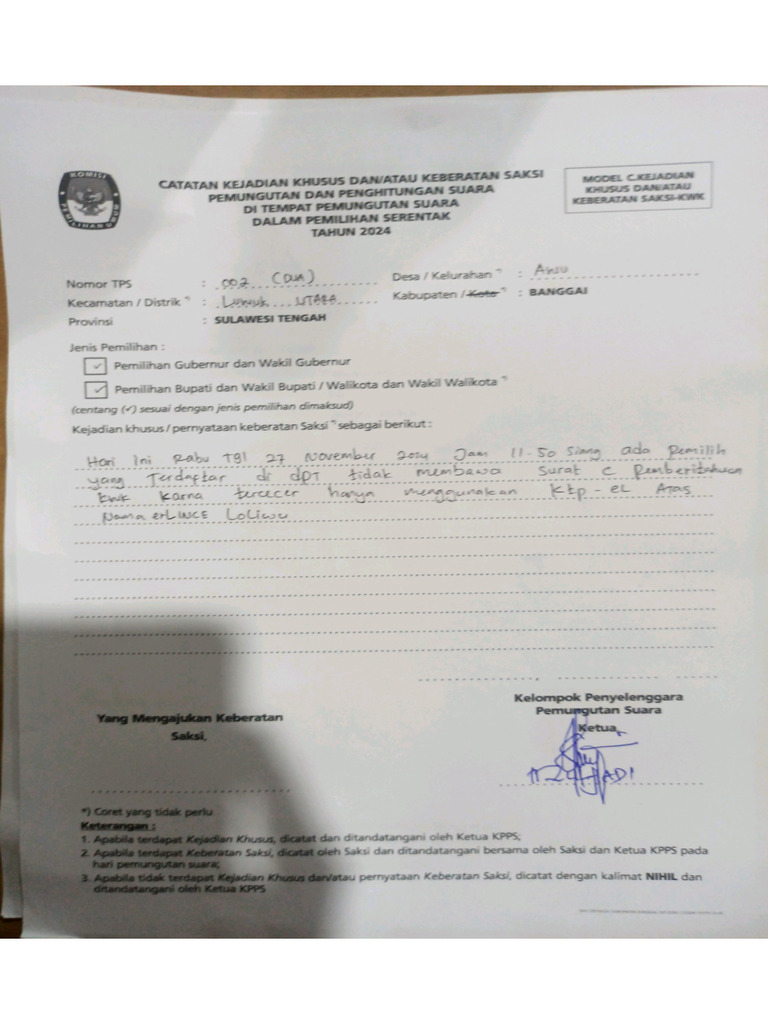 Form Kejadian Khusus TPS 002 | PDF