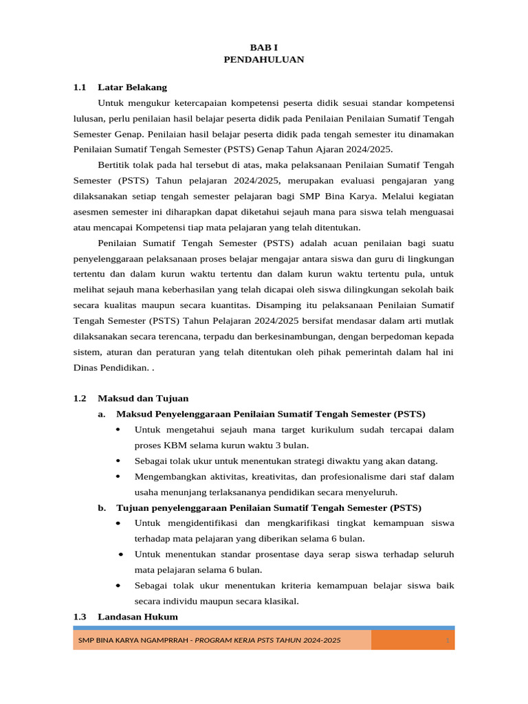 Program Kerja PSTS 2024/2025 SMP Bina Karya | PDF