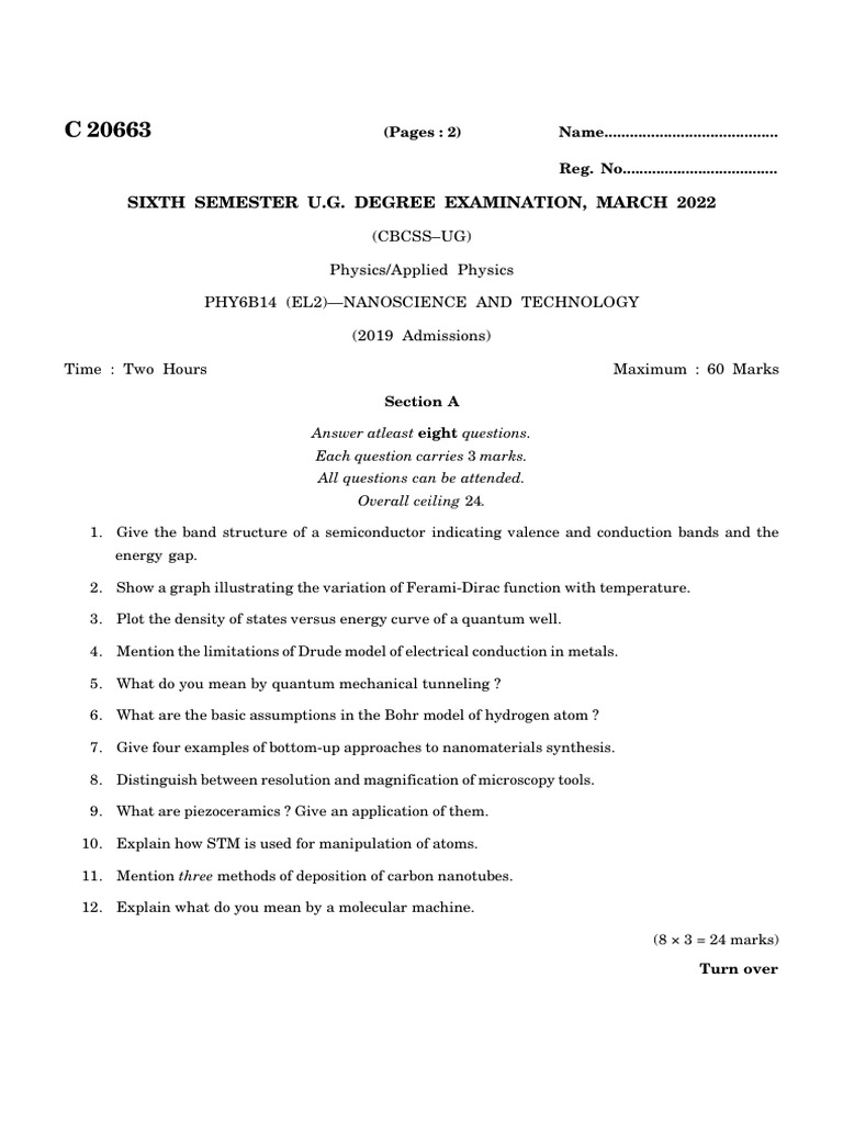 2022 Phy 6b14 El2 - 20663 - Nanoscience and Technology | PDF ...