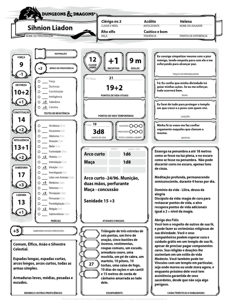 Ficha DD Sihnion Helena-1 | PDF | Sabedoria