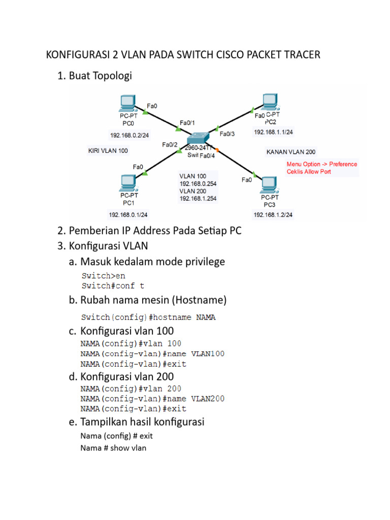 Konfigurasi 2 Vlan Pada Switch Cisco Packet Tracer | PDF
