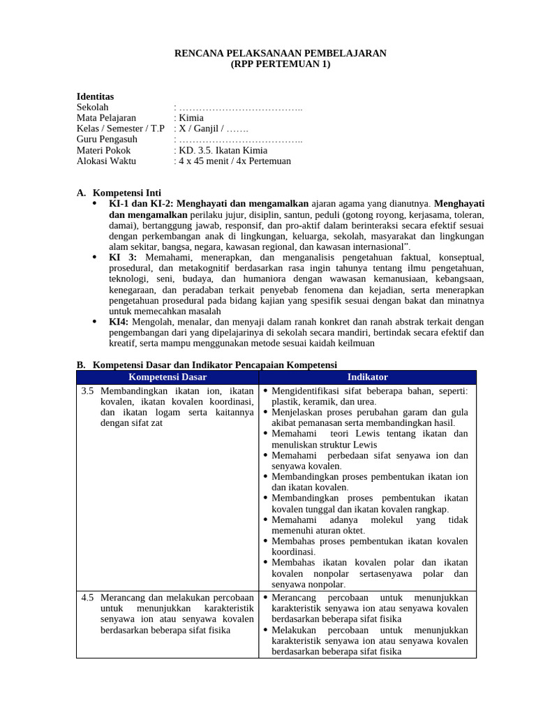 RPP PERTEMUAN 1 & LEMBAR VALIDASI | PDF