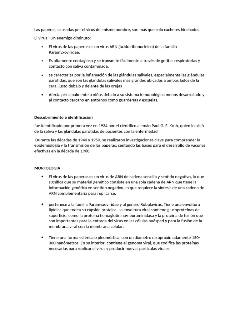 Paperas: Virus, síntomas y prevención | PDF | Virus | Sistema inmune