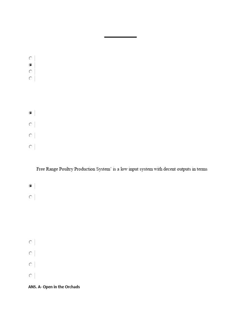 Answer Key - Free Range & Hortipoultry Production SKUAST - K | PDF ...