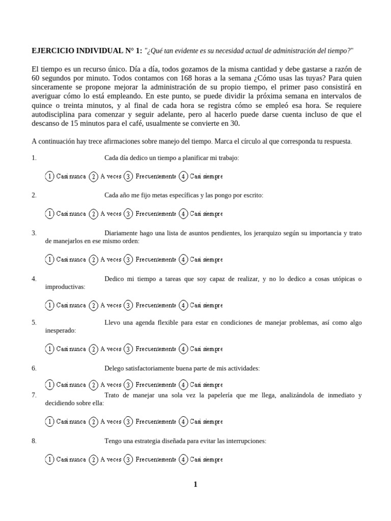 Ejercicios Unidad 1 Admon Del Tpo | PDF | Dinero