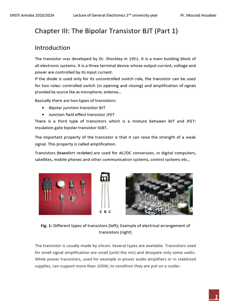 ELN GEN Course Materials CH III Part 1 | PDF | Bipolar Junction Transistor | Transistor