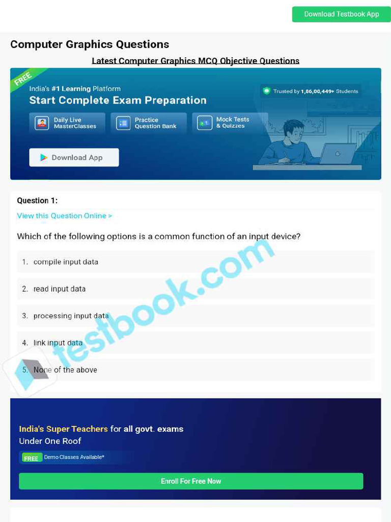Mcq on Computer Graphics 5eea6a0939140f30f369da4d | PDF