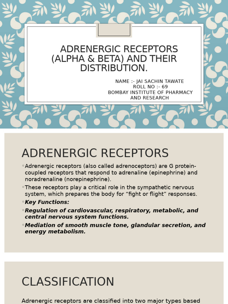 Adrenergic Receptors Overview and Distribution | PDF