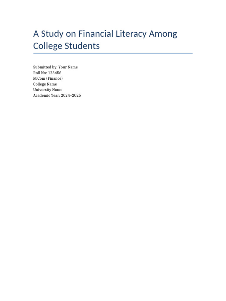 Financial Literacy College Students Project | PDF | Financial Literacy ...