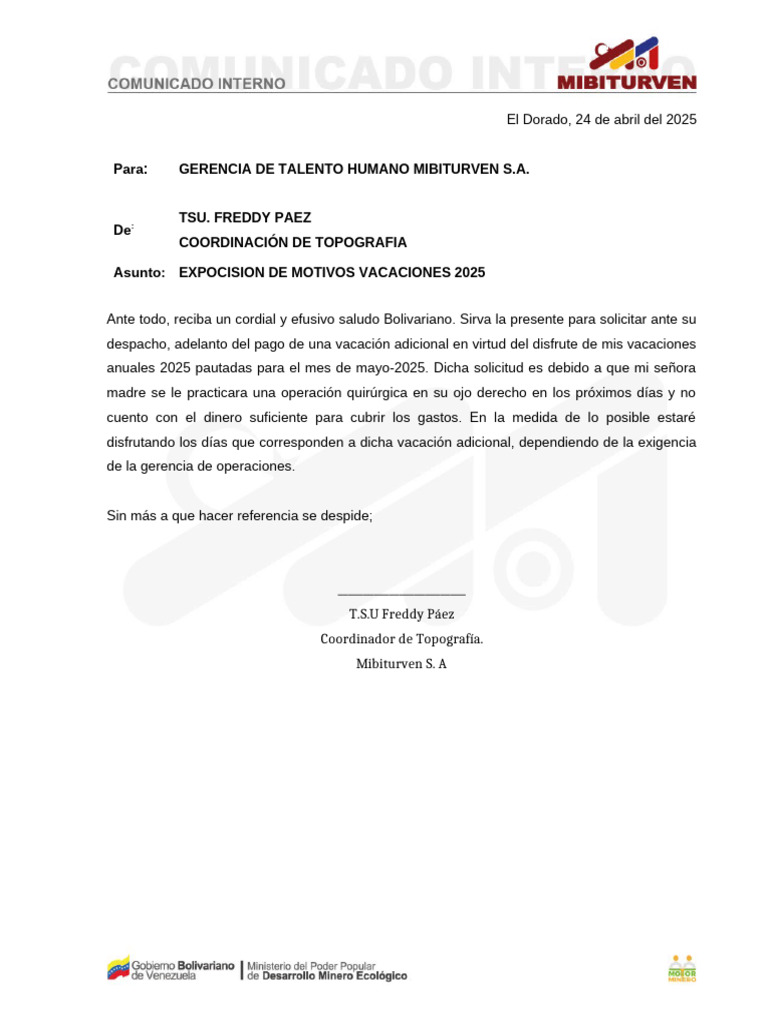 Comunicado Interno Exp Motv | PDF