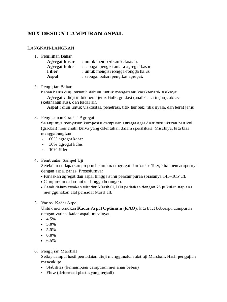 Mix Design Campuran Aspal | PDF