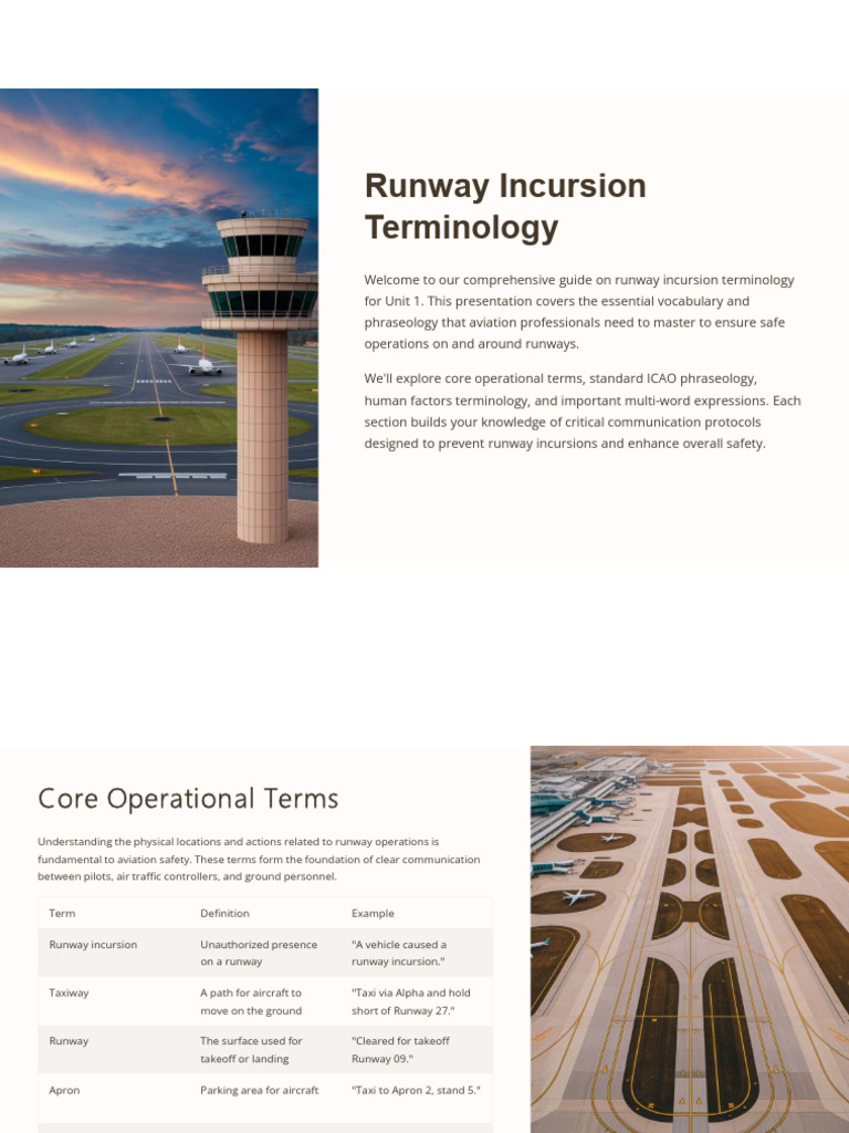 Unit 1 - Runway Incursion Terminology | PDF | Air Traffic Control | Runway