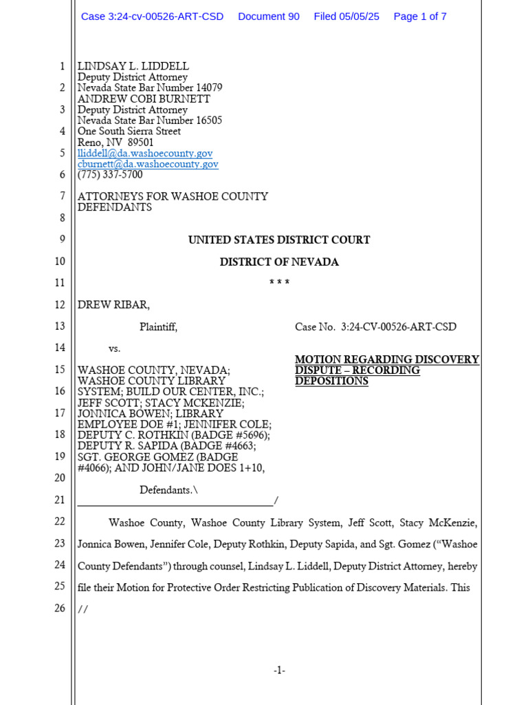 2025-05-05 Motion Regarding Discovery Dispute Recording Depositions ...